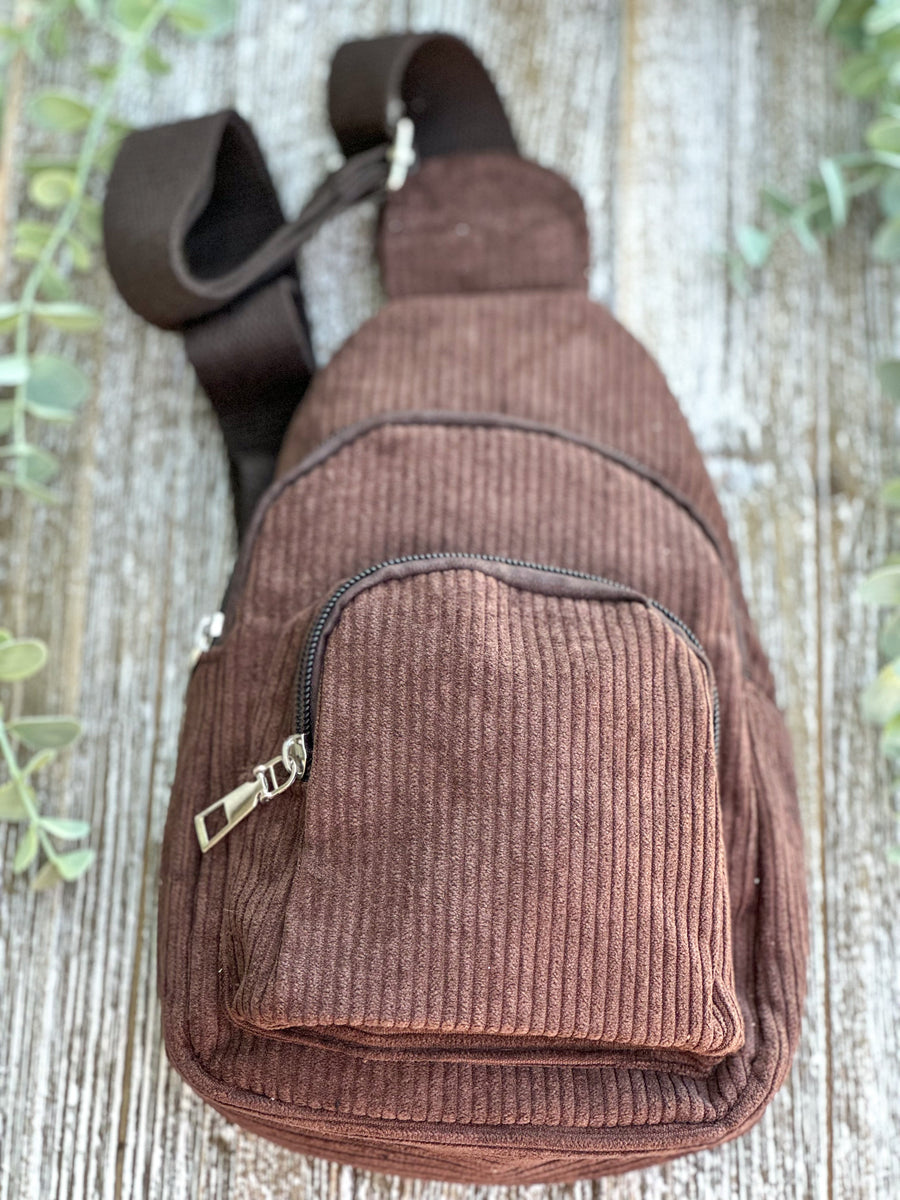 "The Corey" Coffee Corduroy Sling Bag – thecountryroseboutique
